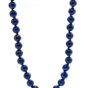 LTC Designs Sterling Silver 8mm Smooth Lapis Lazuli Bead Necklace, 30" for Men, Women, and Teens