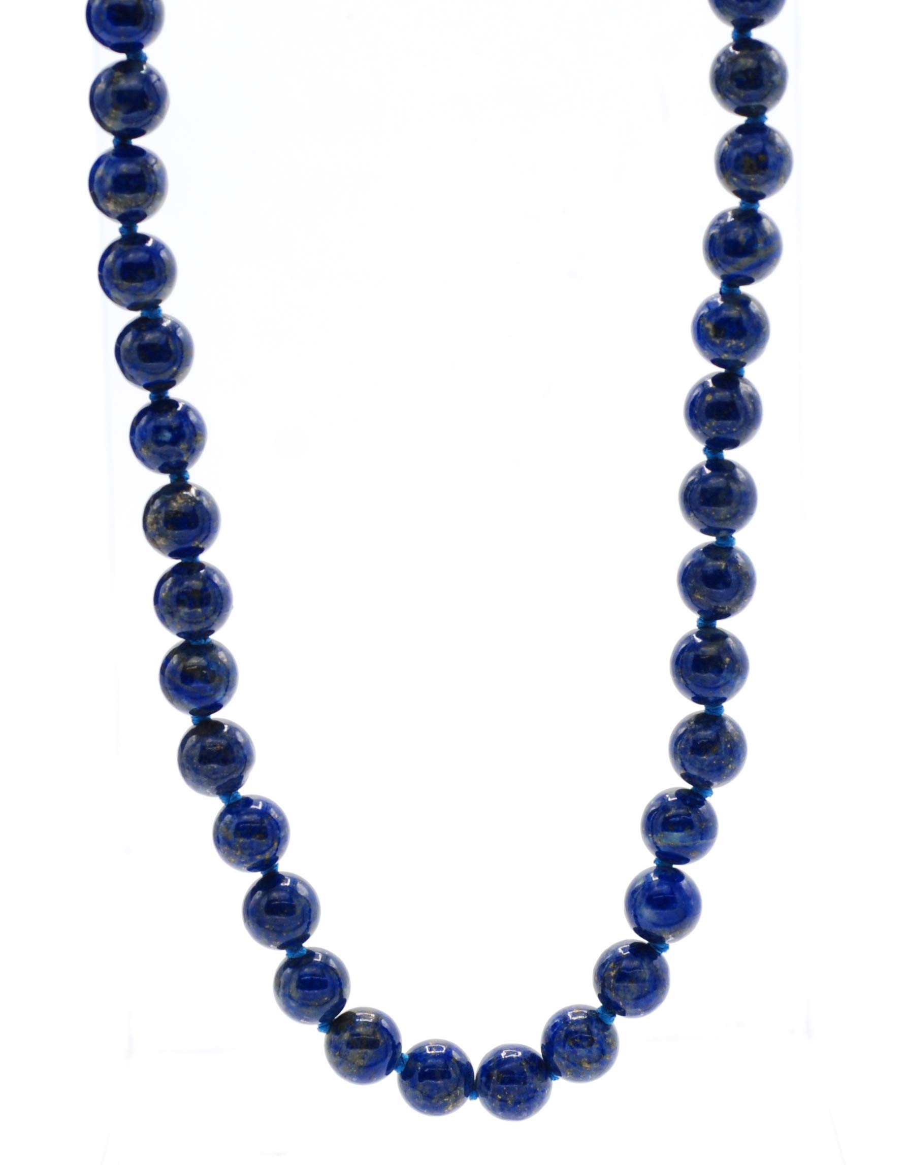 LTC Designs Sterling Silver 8mm Smooth Lapis Lazuli Bead Necklace, 30" for Men, Women, and Teens