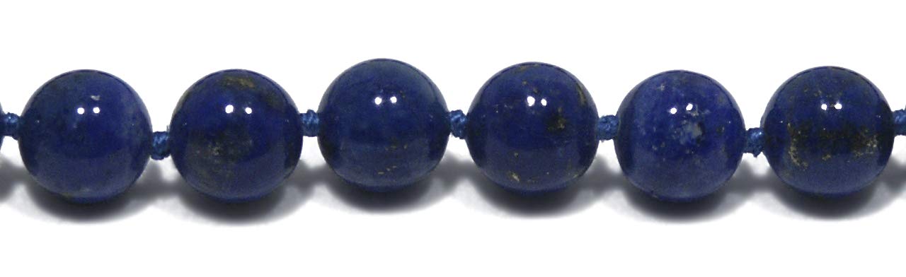 LTC Designs Sterling Silver 8mm Smooth Lapis Lazuli Bead Necklace, 30" for Men, Women, and Teens