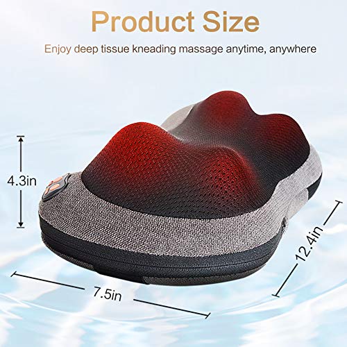 Papillon Shiatsu Back and Neck Massager with Heat, Deep Tissue Kneading,Electric Massage Pillow for Back,Shoulders,Legs,Foot,Body Muscle Pain Relief,Use at Home,Car,Office