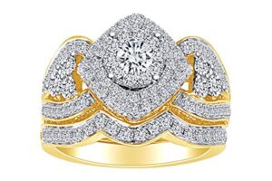 affy 2 1/2 cttw round cut white natural diamond halo wedding engagement ring set 14k yellow gold (clarity: i2-i3, color: i-j, 2.50 carat) ring size-5