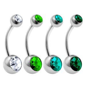 4pcs surgical steel 14 gauge 1/2 12mm navel belly button piercing jewelry earring ear lobe 8mm 5mm cl pe bz em crystal m6352