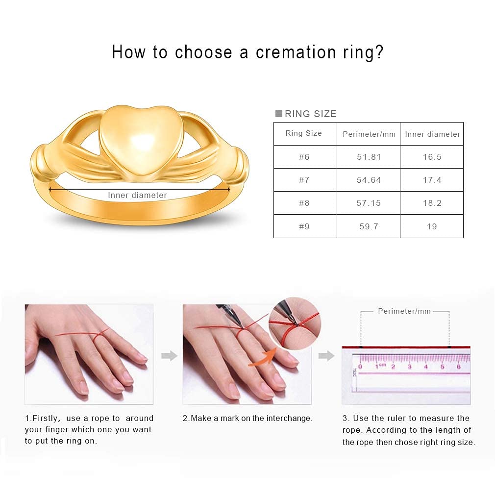 Minicremation Cremation Urn Ring for Ashes for Women Stainless Steel Heart Finger Ring Waterproof Memorial Keepsake Cremation Ring Holds Loved Ones Ashes