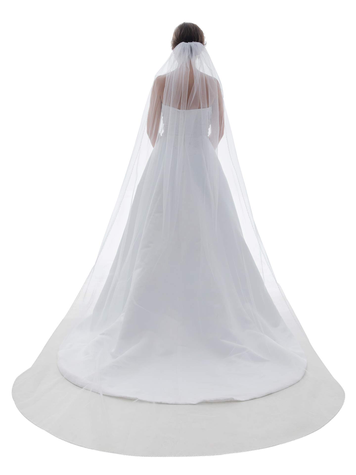 SAMKY 1T 1 Tier Beaded Edge Wedding Veil - White Cathedral Length 108" V119