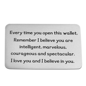 inspirational gift metal wallet card insert remember i love you and believe in you encouragement gift for son daughter friend gifts (silver)