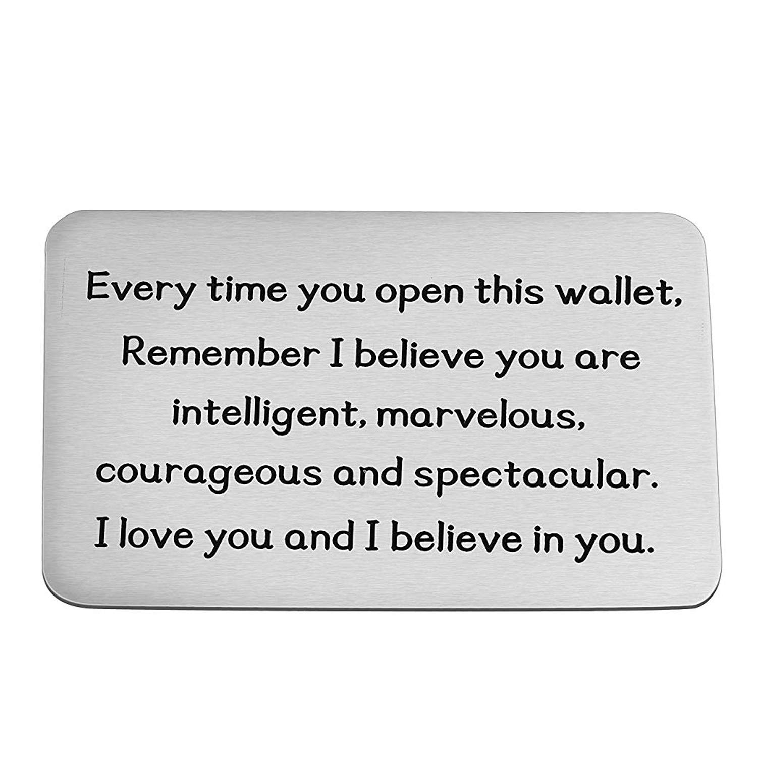 Inspirational Gift Metal Wallet Card Insert Remember I Love You And Believe In You Encouragement Gift for Son Daughter Friend Gifts (silver)