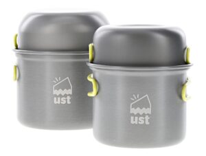 ust duo cook kit with lightweight, compact, bpa free, anodized aluminum construction for camping, hiking, emergency and picnics