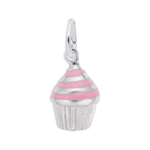 sterling silver cupcake with pink icing charm