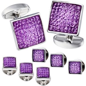 hawson graceful square purple crystal man tuxedo cufflinks shirt studs (purple)