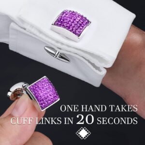 HAWSON Graceful Square Purple Crystal Man Tuxedo Cufflinks Shirt Studs (Purple)