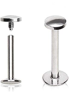 covet jewelry 316l internally threaded labret with round flat disc (14ga, length: 3/8", ball size: 4mm)