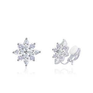 yoqucol flower snowflake shape cubic zirconia crystal clip on earrings cz not pierced ear jewelry for women