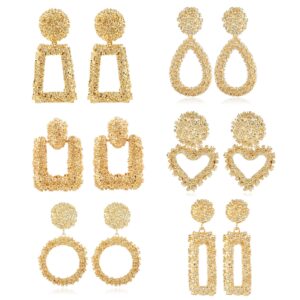 atimigo 6 pairs gold statement drop earrings metal geometric dangle drop earrings for women