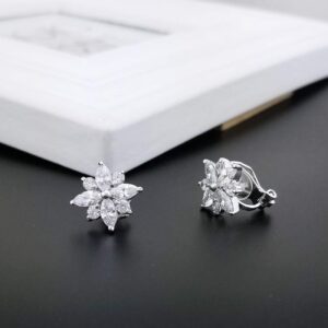 YOQUCOL Flower Snowflake Shape Cubic Zirconia Crystal Clip On Earrings CZ Not Pierced Ear Jewelry For Women