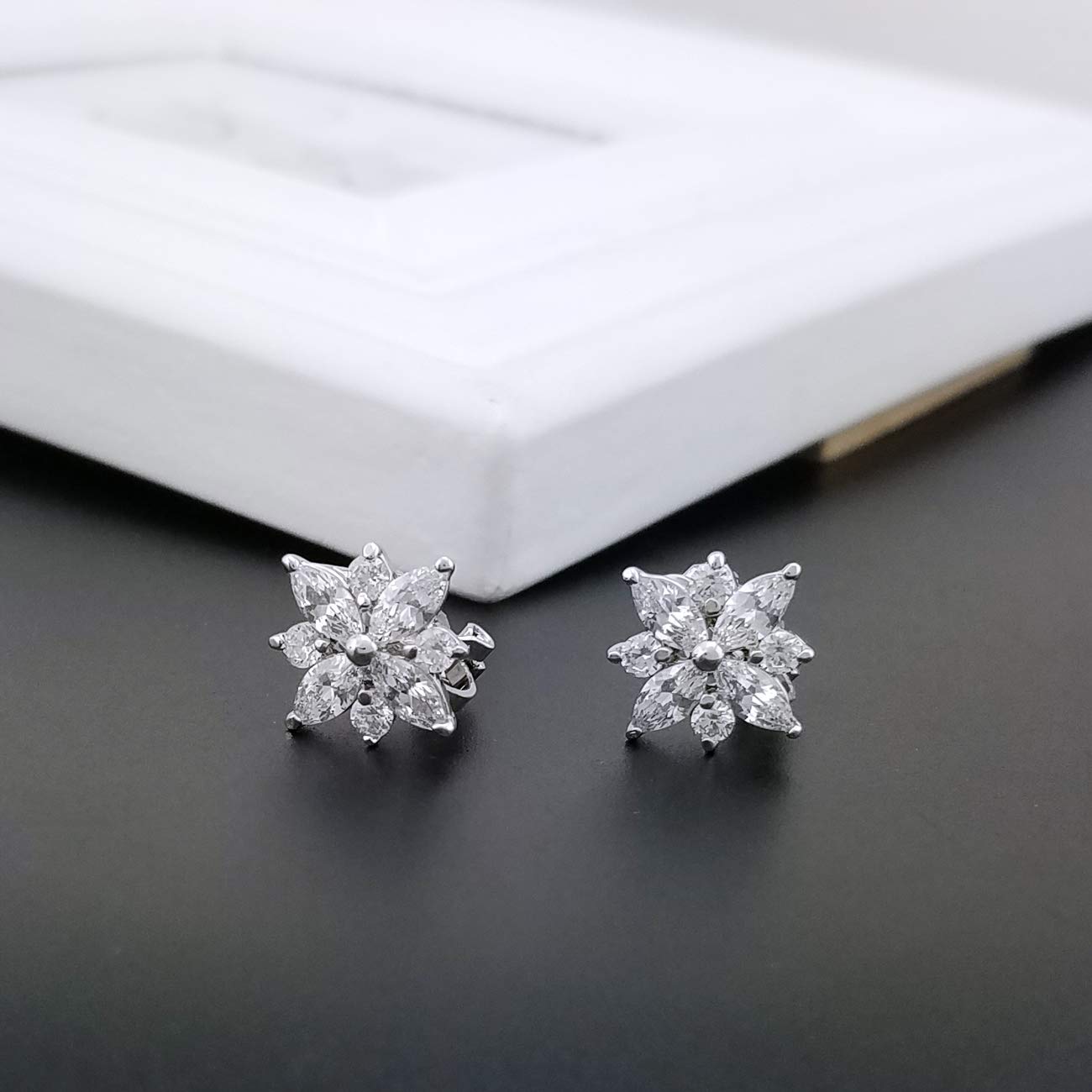 YOQUCOL Flower Snowflake Shape Cubic Zirconia Crystal Clip On Earrings CZ Not Pierced Ear Jewelry For Women