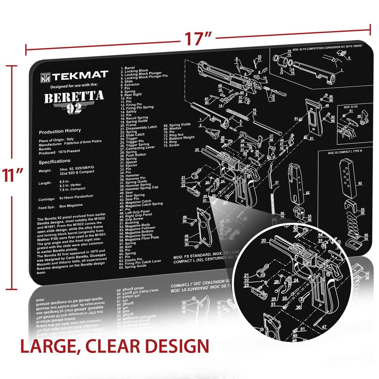 TekMat Beretta 92 Gun Cleaning Mat, Black