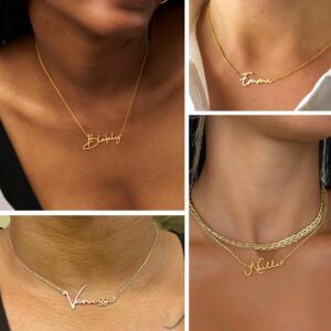 Yofair Custom Name Necklace Personalized 18K Gold Plated Nameplate Pendant Gift for Women