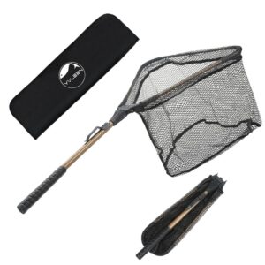 yvleen folding fishing net - foldable fish landing net robust aluminum telescopic pole handle and nylon mesh 16inch hoop size