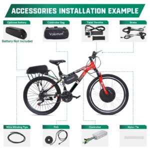 Voilamart Electric Bicycle Wheel Kit 26" Front/Rear Wheel 48V 1000W E-Bike Conversion Kit, Cycling Hub Motor with Intelligent Controller and PAS System for Road Bike(Without Battery) (Front Wheel)