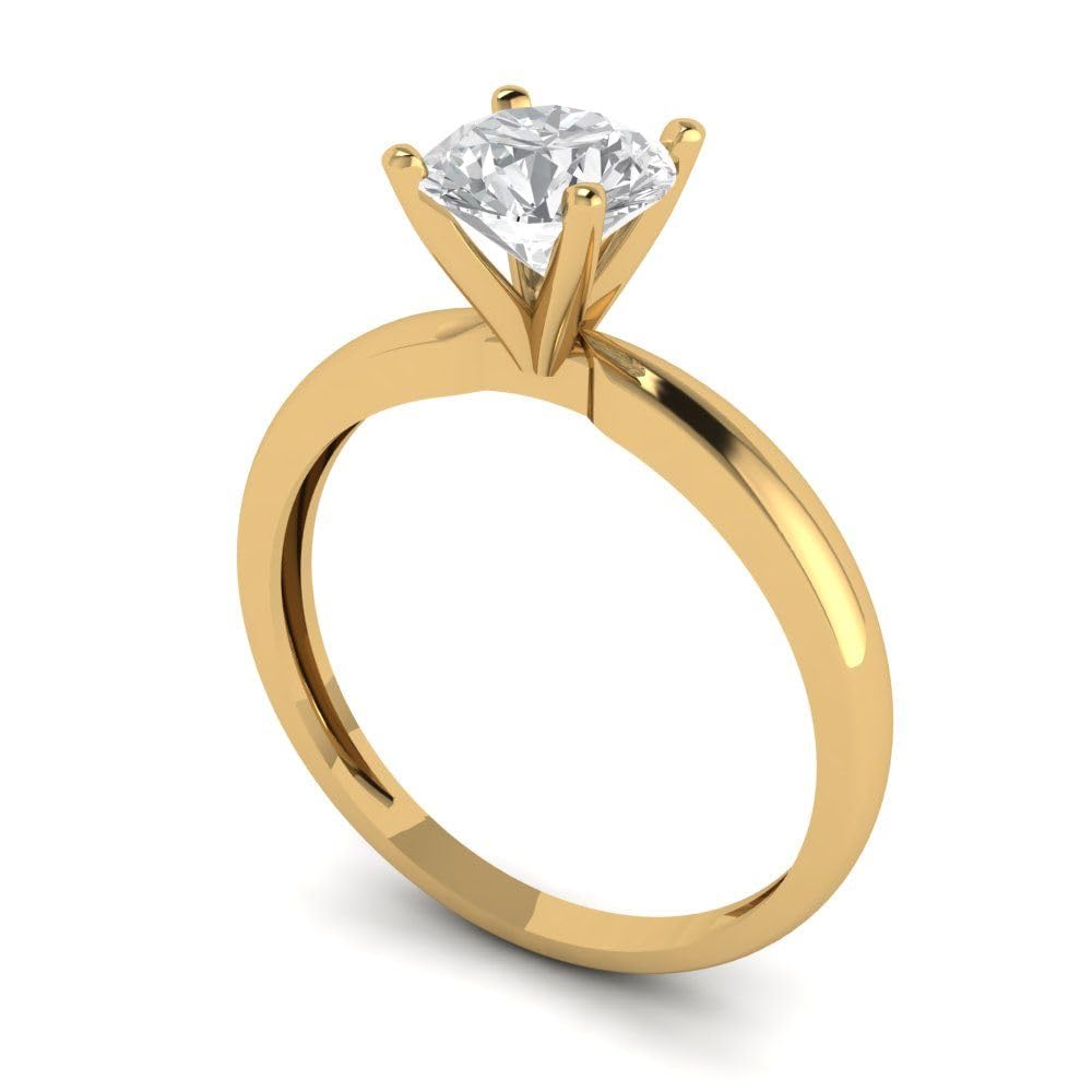 Clara Pucci 1.0 ct Round Cut Solitaire Genuine Moissanite Wedding Bridal Designer Anniversary Engagement Ring in 14k Yellow Gold for Women