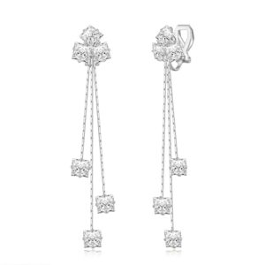 yoqucol women cubic zirconia crystal long drop dangle clip on earrings for not pierced women