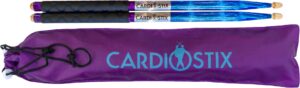 cardiostix bundle plus weighted(1 pair) 5oz per pair american hickory wood cardio drum sticks 2b 16 inches long w/grip;| for drumming, fitness, exercises(blue/silver/purple)