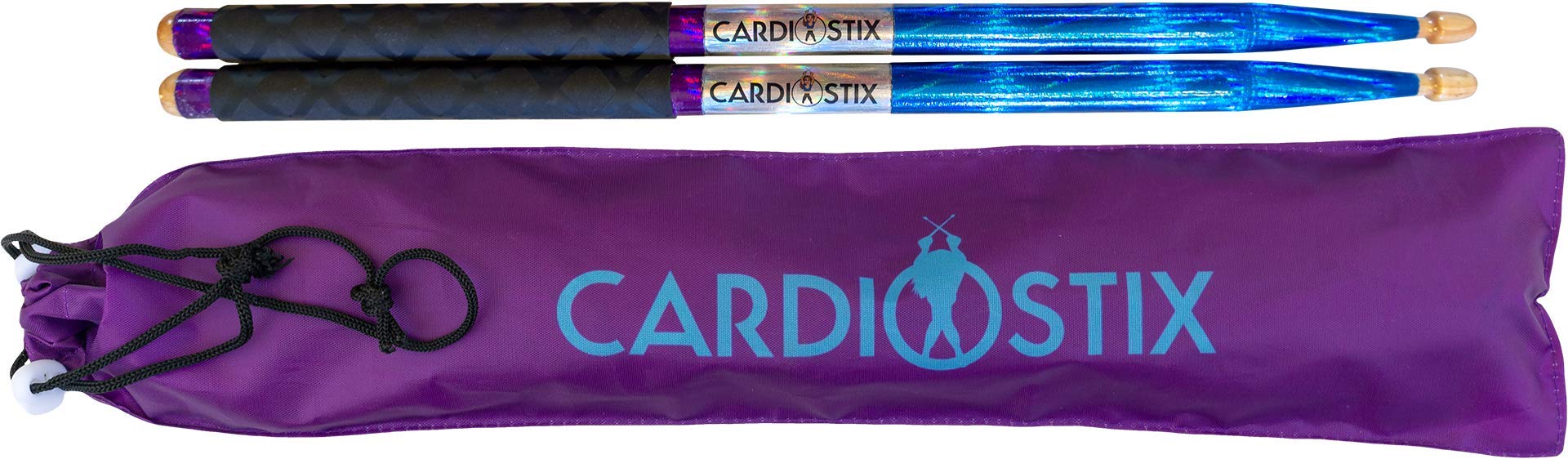 CardioStix Bundle Plus Weighted(1 pair) 5oz per pair American Hickory Wood Cardio Drum Sticks 2B 16 Inches long w/grip;| For drumming, fitness, exercises(blue/silver/purple)