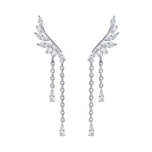 yoqucol angel's wings cubic zirconia crystal ear climber long drop dangle earring for women