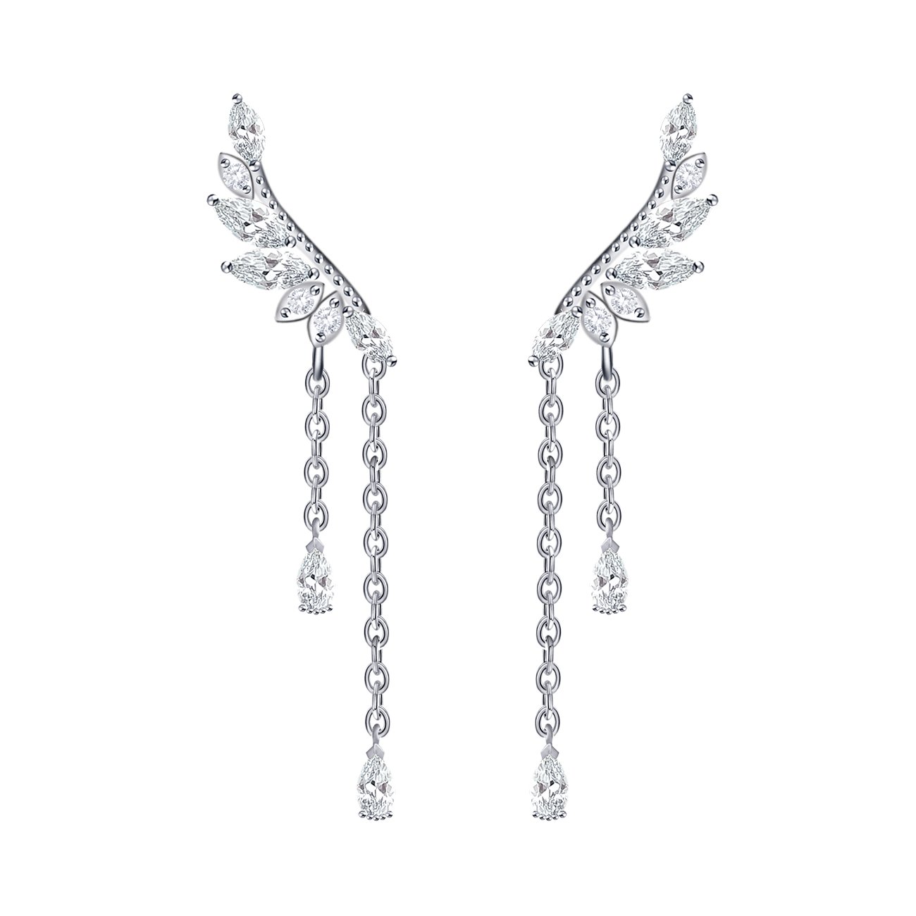 YOQUCOL Angel's Wings Cubic Zirconia Crystal Ear Climber Long Drop Dangle Earring for Women