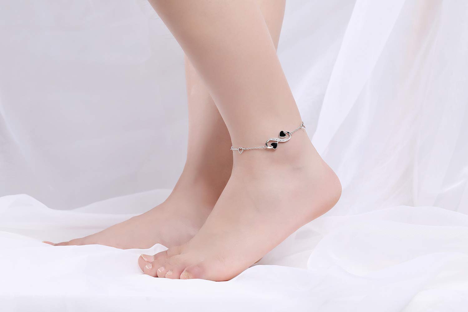 PUPILLEMON Infinity Ankle Bracelet for Women, 925 Sterling Silver Charm Adjustable Anklet, Large Bracelet Fine Jewelry