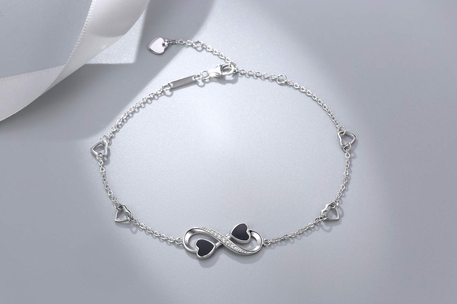 PUPILLEMON Infinity Ankle Bracelet for Women, 925 Sterling Silver Charm Adjustable Anklet, Large Bracelet Fine Jewelry