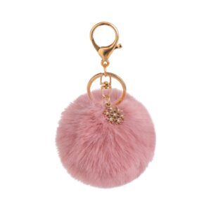 kinglighten pom pom keychain fluffy keychain purse bag charm fluffy ball key chain for women (pale pinkish grey)