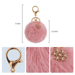 Kinglighten Pom Pom Keychain Fluffy Keychain Purse Bag Charm Fluffy Ball Key Chain for Women (pale pinkish grey)