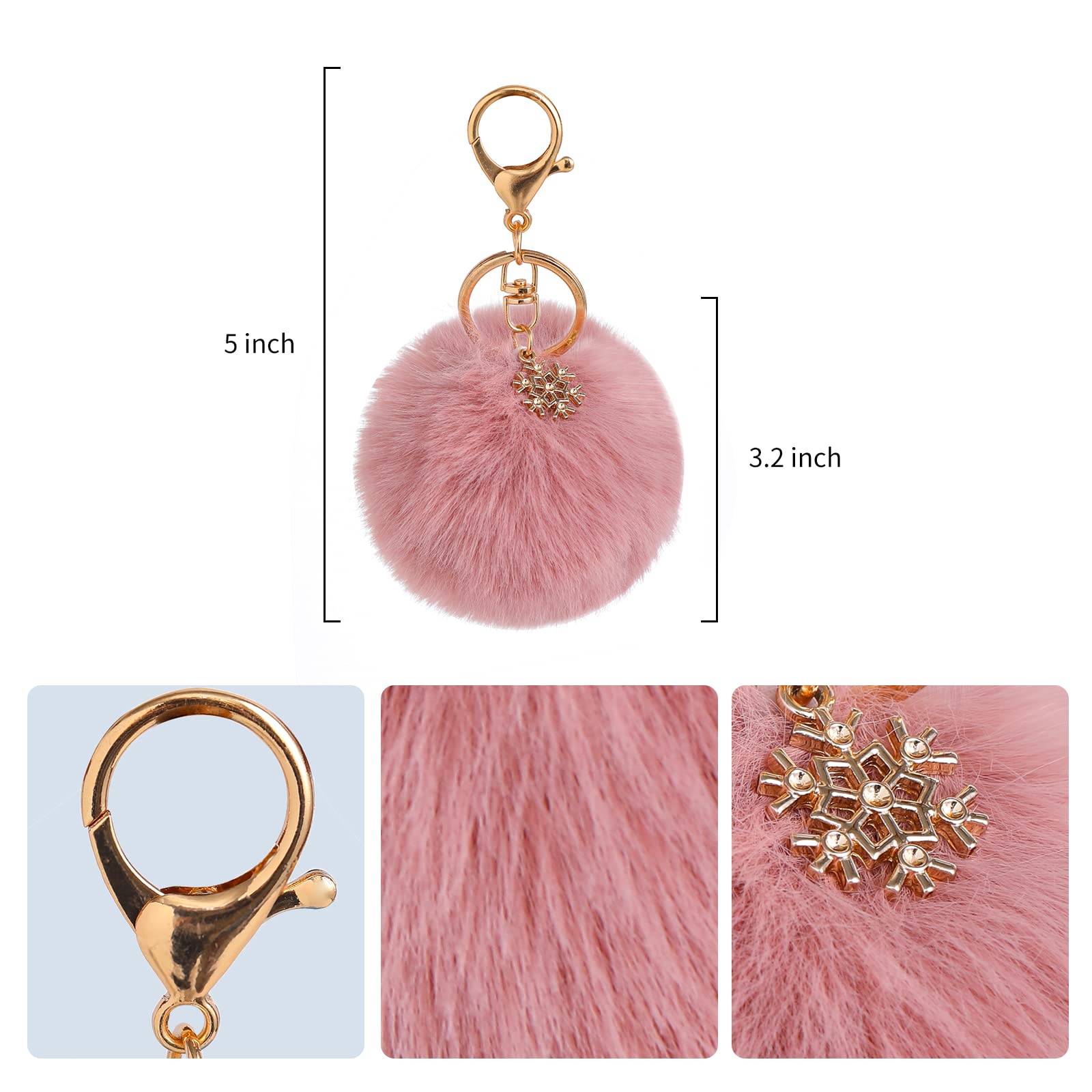 Kinglighten Pom Pom Keychain Fluffy Keychain Purse Bag Charm Fluffy Ball Key Chain for Women (pale pinkish grey)