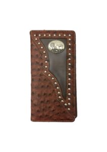 cross praying cowboy men wallet western bifold w011-33 ostrich brown