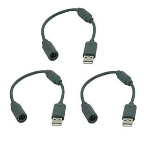 obtanim 3 pack replacement dongle usb breakaway cable for microsoft xbox 360 wired controllers, gray