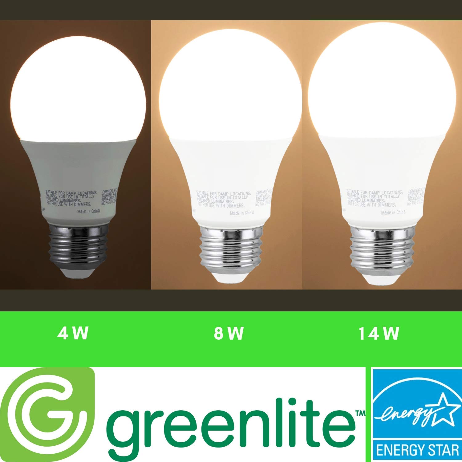 LED A19 3 Way Light Bulb, 4W/8W/14W, (40W/60W/100W Equivalent), 3000K Bright White, E26 Medium Base, 120V, Energy Star, (2 Pack)