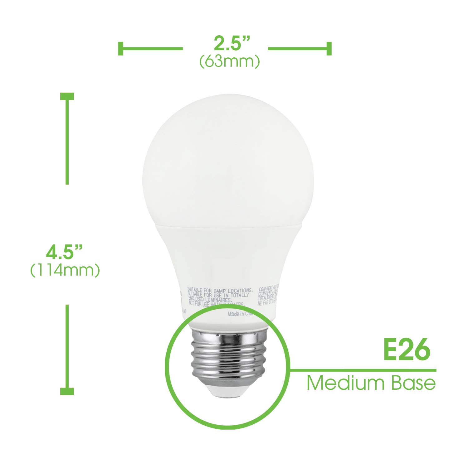 LED A19 3 Way Light Bulb, 4W/8W/14W, (40W/60W/100W Equivalent), 3000K Bright White, E26 Medium Base, 120V, Energy Star, (2 Pack)