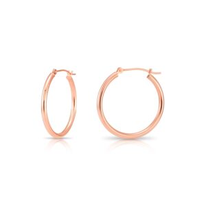 14k rose gold classic shiny polished round hoop earrings, 2mm tube (25mm (1 inch))…