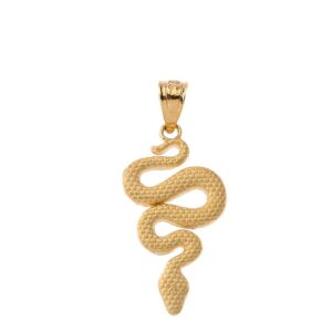 textured 10k yellow gold snake serpent animal charm pendant