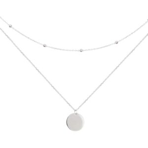 layered disc pendant choker necklace for women 925 sterling silver 18k gold dainty full moon circle coin collar two-double chain fashion y jewelry best box birthday wedding (silver)