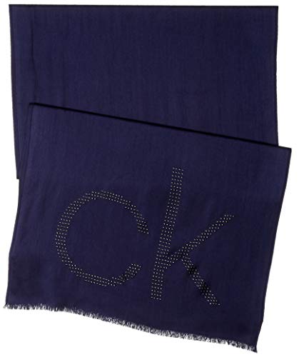 Calvin Klein Women's Studded Logo Pashmina, Steel Blue, One Size