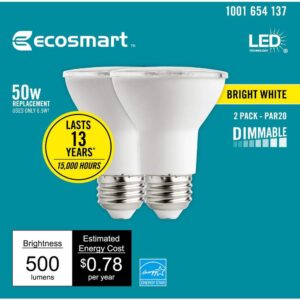 ecosmart 50-watt equivalent par20 dimmable energy star led light bulb bright white (2-pack)