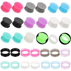 jusway silicone ear plugs gauge stretching kit ear stretchers lobe ear piercings 1/2 gauges (32pcs)