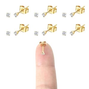 14k gold plating tiny 2mm cubic zirconia stud earrings minimal 20g cartilage piercing ear studs smallest cz post earrings for women&men…