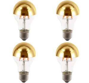 k jingkelai half chrome light bulb a60 6w(60w equivalent) led filament vintage edison bulb with half chrome gold,for home lighting,warm white 2700k,4 pack