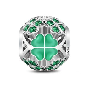 gnoce st saint patricks day gift lucky four leafs charms for bracelets sterling silver gift for my goddess bead charms with green cubic zirconia charm bead fit all bracelet necklace