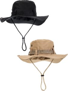 boao 2 pieces sun hats for men women wide brim safari bucket hat boonie hat uv protection fishing hiking summer(black, khaki)