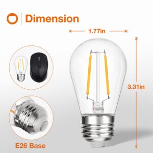 addlon LED Replacement Bulbs 2W S14 4 Pack Waterproof E26 Screw Base for Outdoor LED String Lights Shatterproof