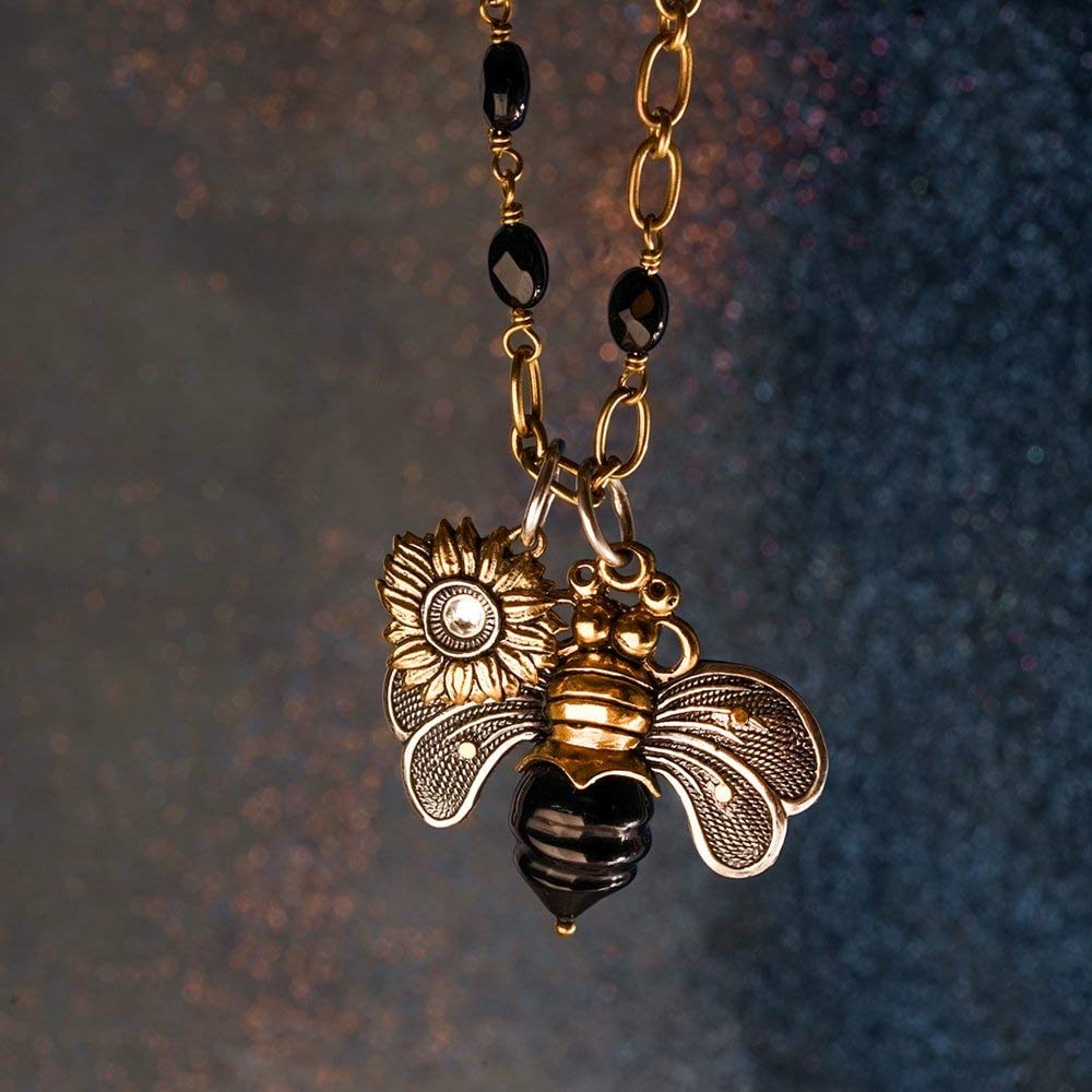 Waxing Poetic Bee Brave Sterling Silver, Brass and Black Resin Bee Pendant